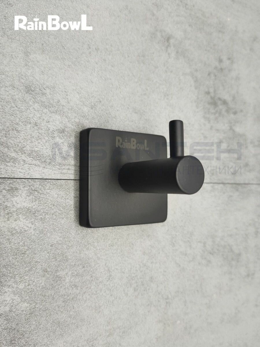 Крючок для ванной Rainbowl 2727-2BP CUBE для халата одинарный чёрный матовый