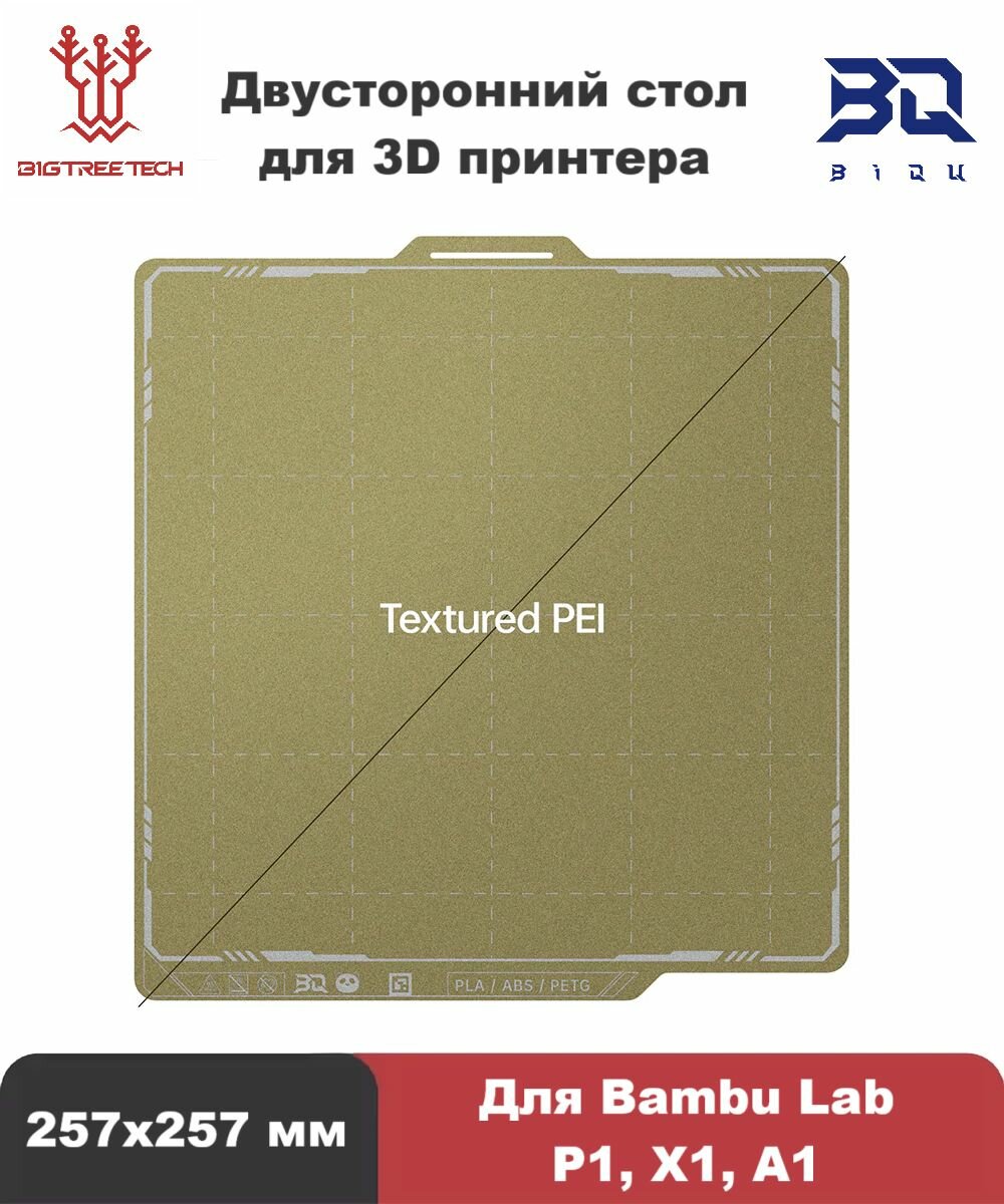 Двусторонний стол пластина PEI + PEI 3D принтера Bambu Lab P1, X1, A1, 257x257 мм - BIQU Panda Build Plate от производителя BIQU (BIGTREETECH)