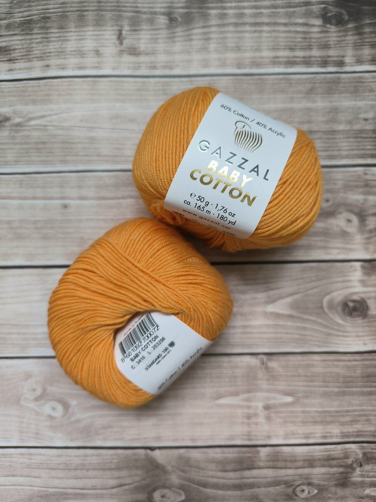 Пряжа Gazzal baby cotton, цвет 3416 абрикос, набор 2 мотка, вес мотка 50 гр, длина нити 165 м (Газзал беби катон)