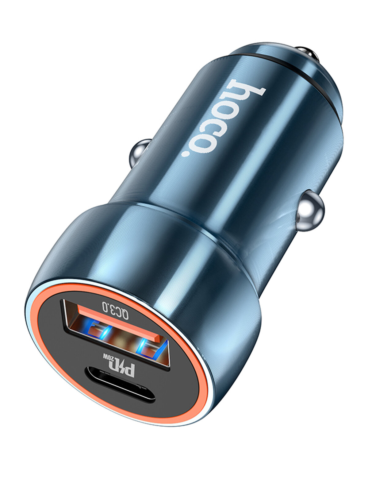 Автомобильное зарядное устройство HOCO Z46A с двумя портами, USB-A QC 3.0 18W, USB-C Power Delivery 20W, синий