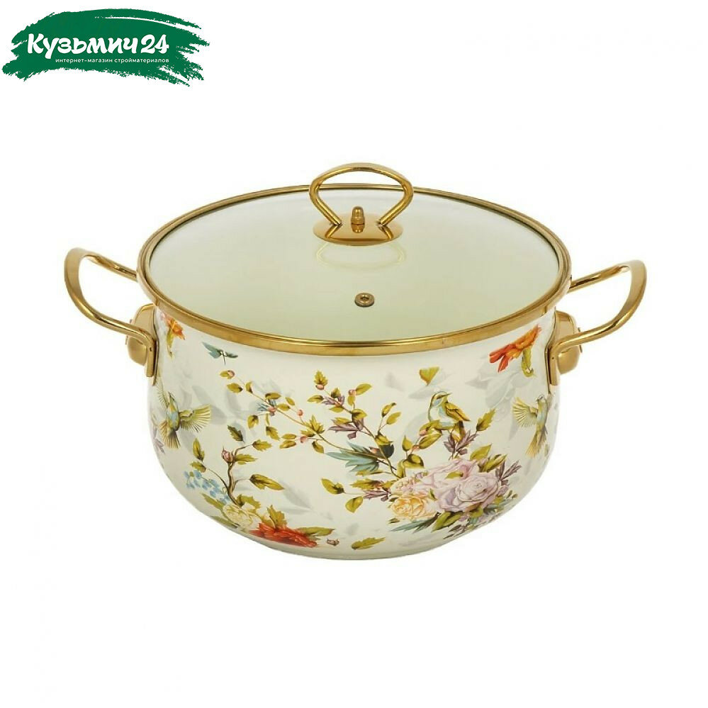 Кастрюля Daniks эмалированная сталь, 5,5 л, с крышкой, крышка стекло, Elisa, Y4-8962, индукция