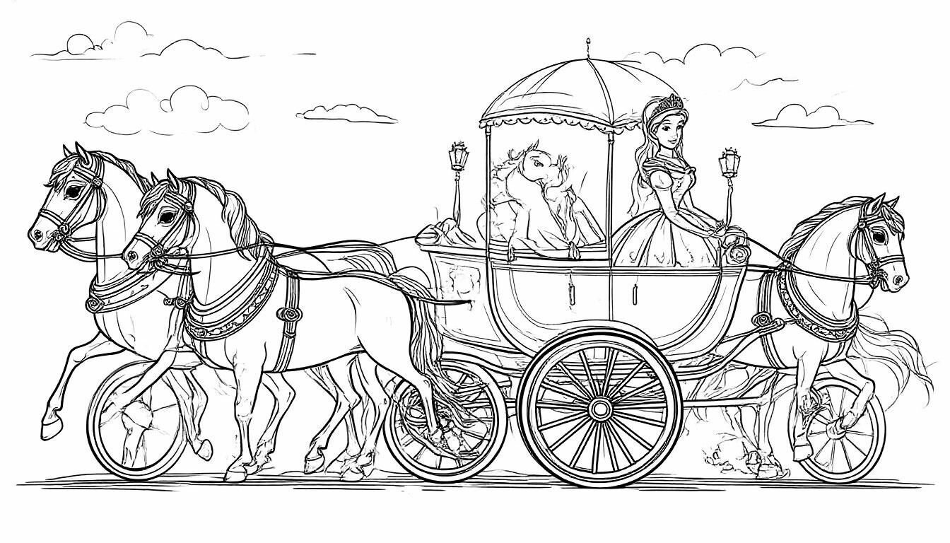 Набор детских раскрасок "Принцесса в карете", плотная бумага формата А4, 10 шт, от 1 года