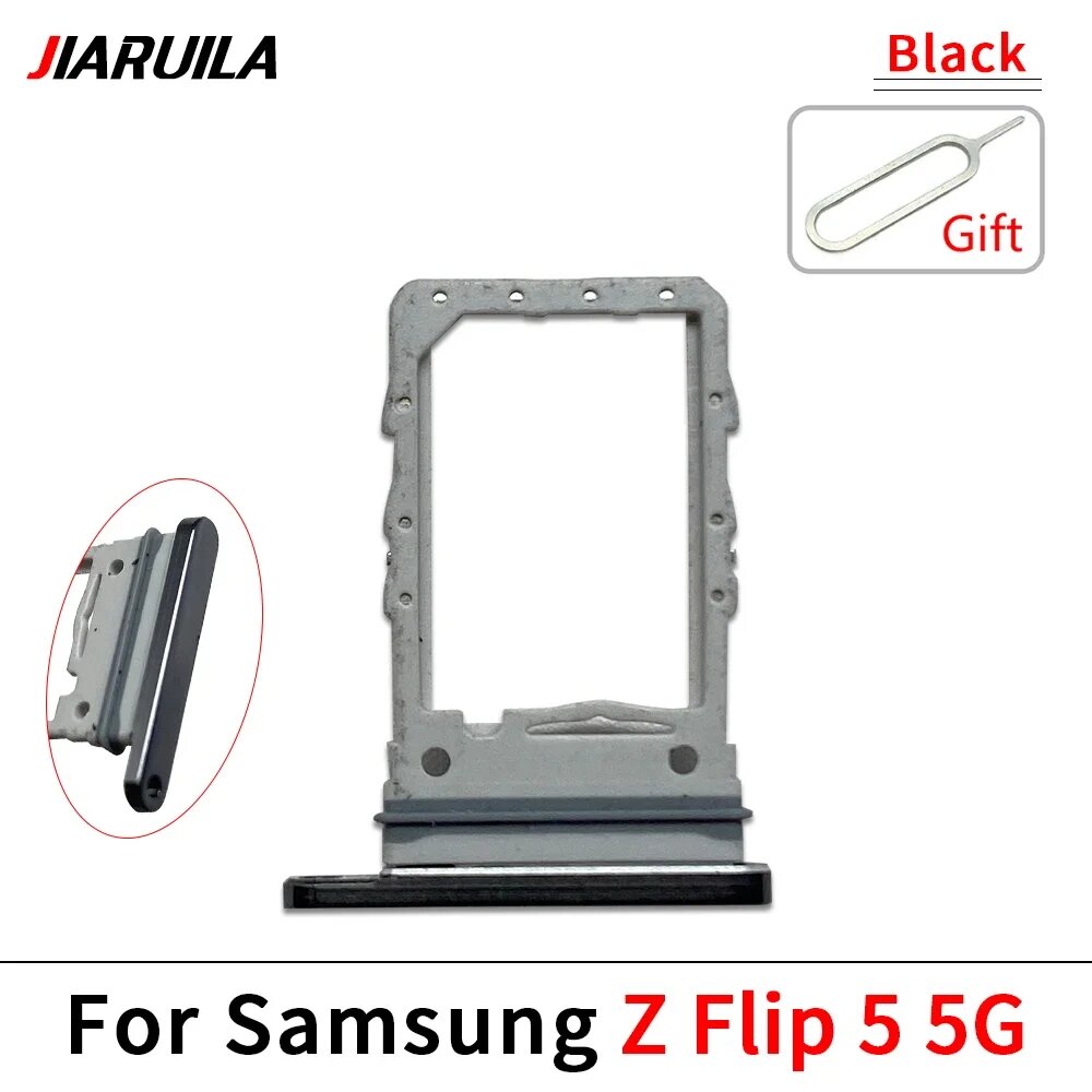 Лоток для SIM-карты, слот для чипа, держатель ящика, адаптер, аксессуары, запасная часть для Samsung Z Flip 2 3 5G 4 5, двойная карта Z Flip 5 5G Black