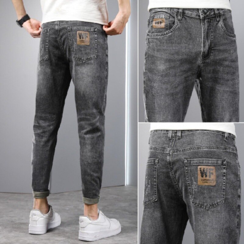 Слим тапер джинсы Rong Мужская одежда эластичные джинсы с вышивкой классические молодежные универсальные качественные брюки, Размер_38