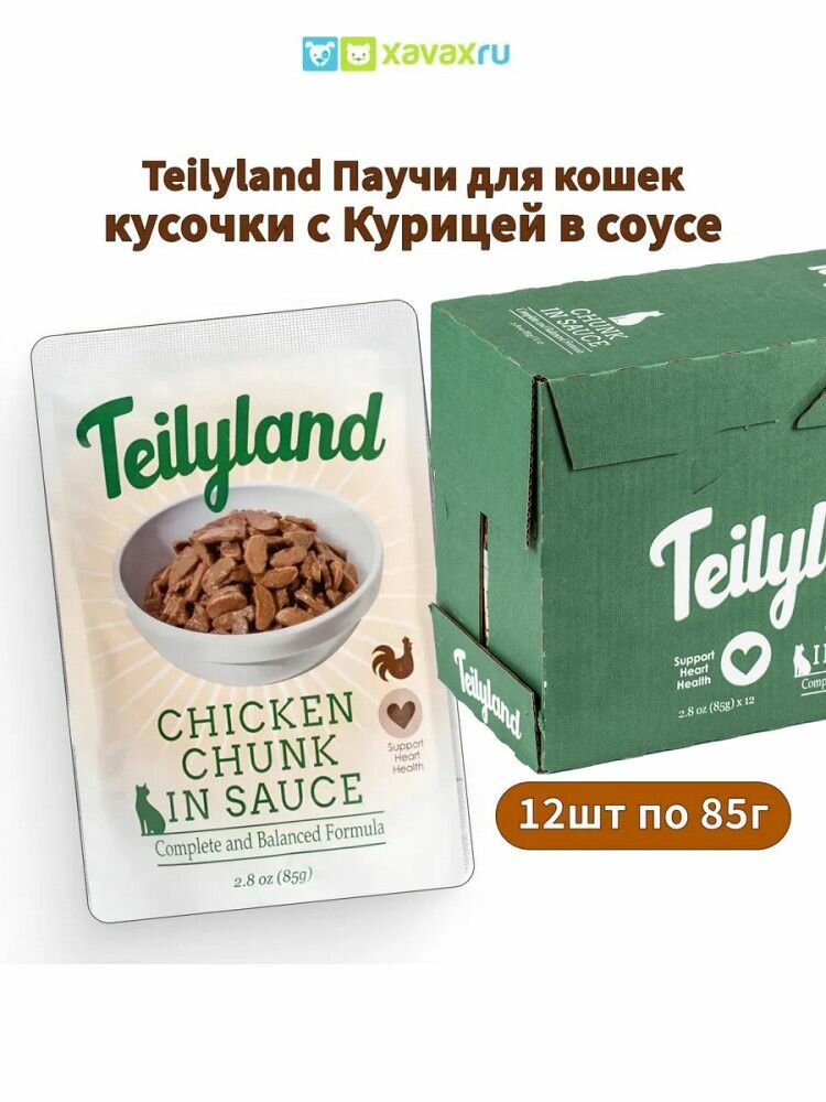 Влажный корм для кошек Петтрик, Pettric TEILYLAND паучи с курицей в соусе (упаковка 12 шт по 85 г)