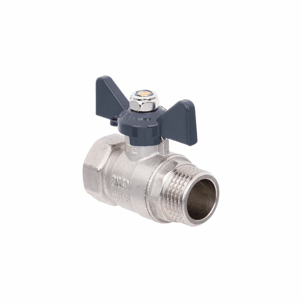 Кран шаровой 1" ВН бабочка никелированный, AQUALINK