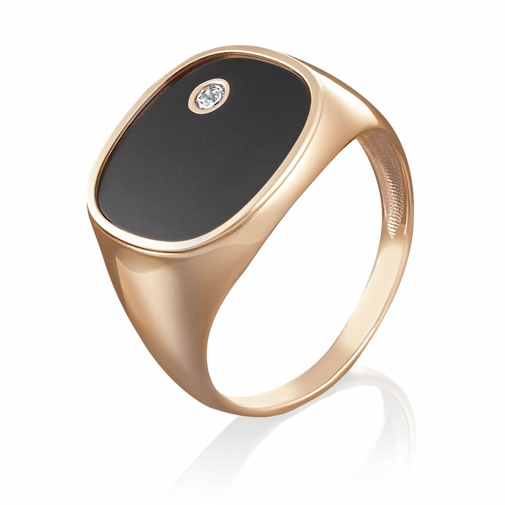 Печатка, красное золото, 585 проба, фианит, эмаль