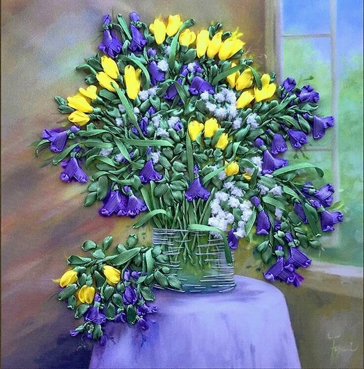 Вышивка лентами набор FeDi "Полевые цветы" 24х24 см, Букеты