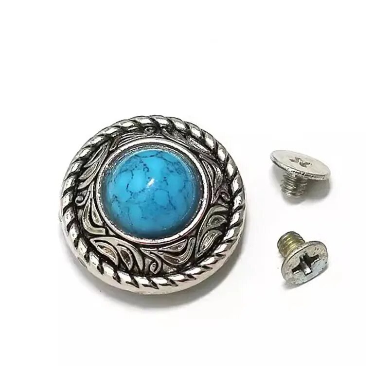 Антикварные бирюзовые кончо из металла 5 шт. 25 мм, Silver Blue