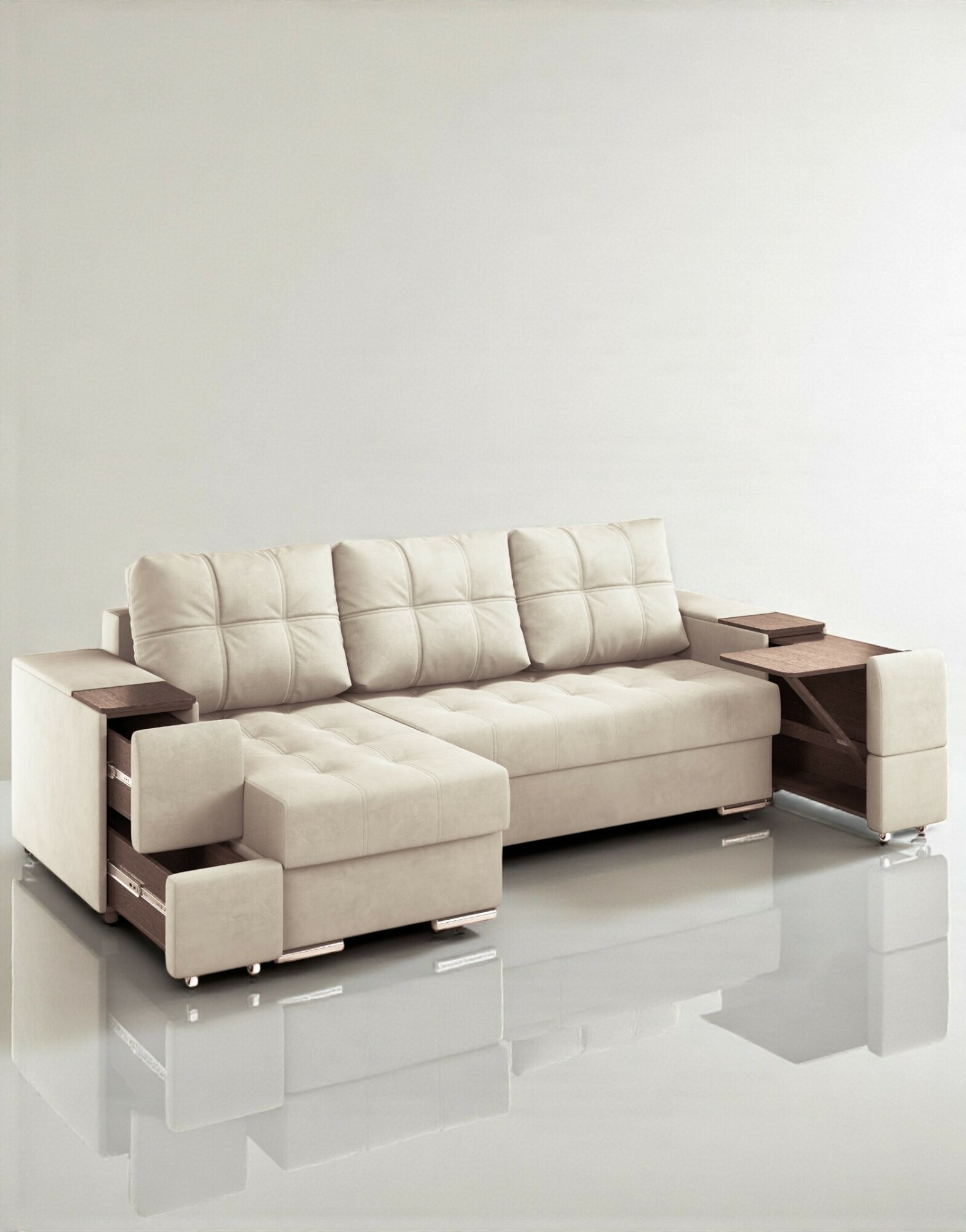 Угловой диван Бруклин, пантограф, независимый пружинный блок, металлический каркас, с журнальным столиком