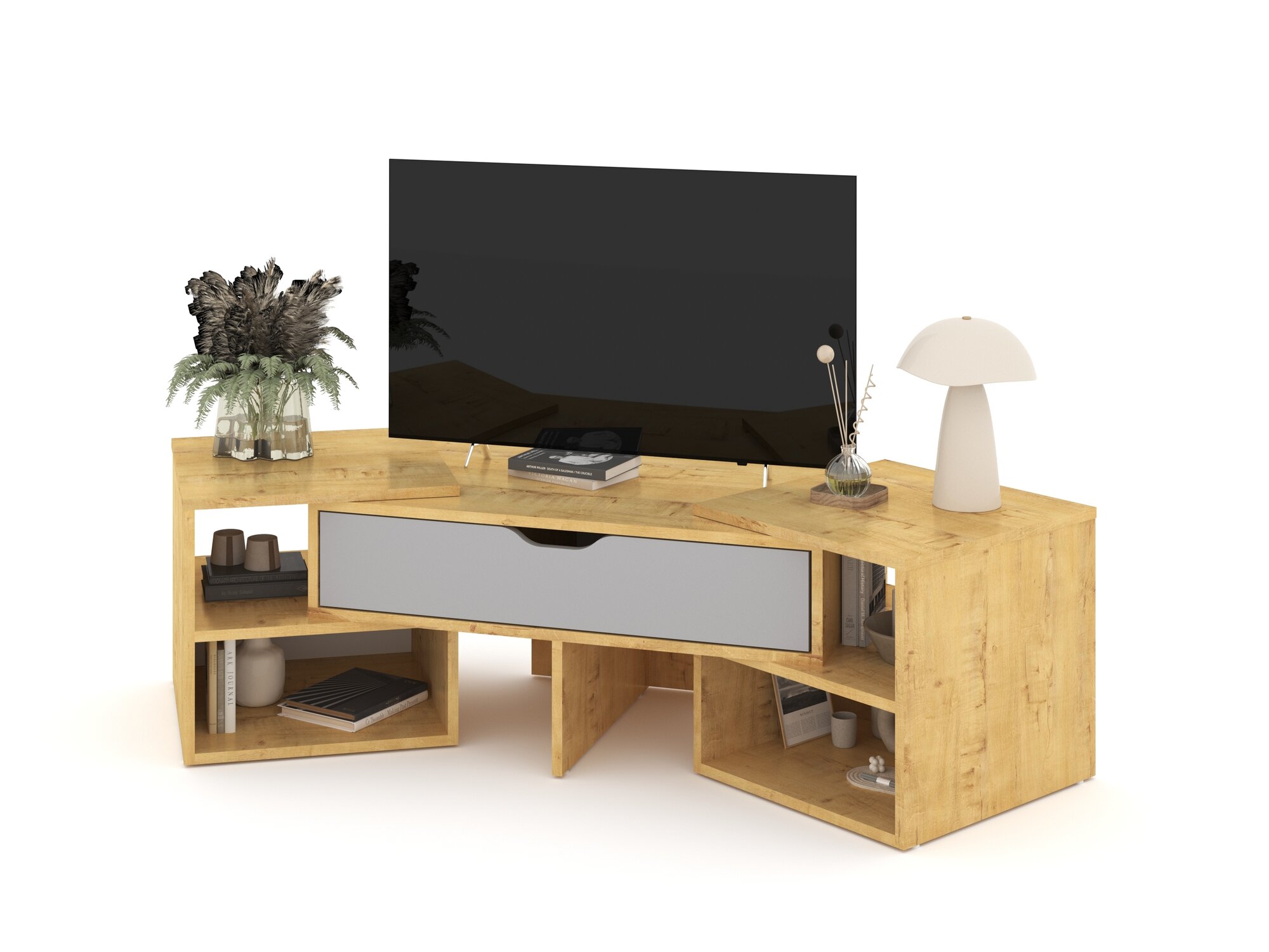 Есэндвич Смарт 6 Тумба под телевизор прямая/угловая 140х45х40 см (Дуб бунратти/Вулканический серый)