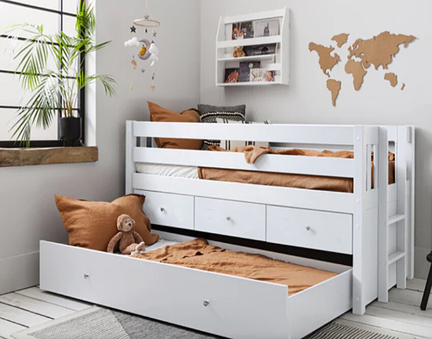 Кровать для двух детей "Данди №1", 80x160, белая, массив, ортопедическое дно