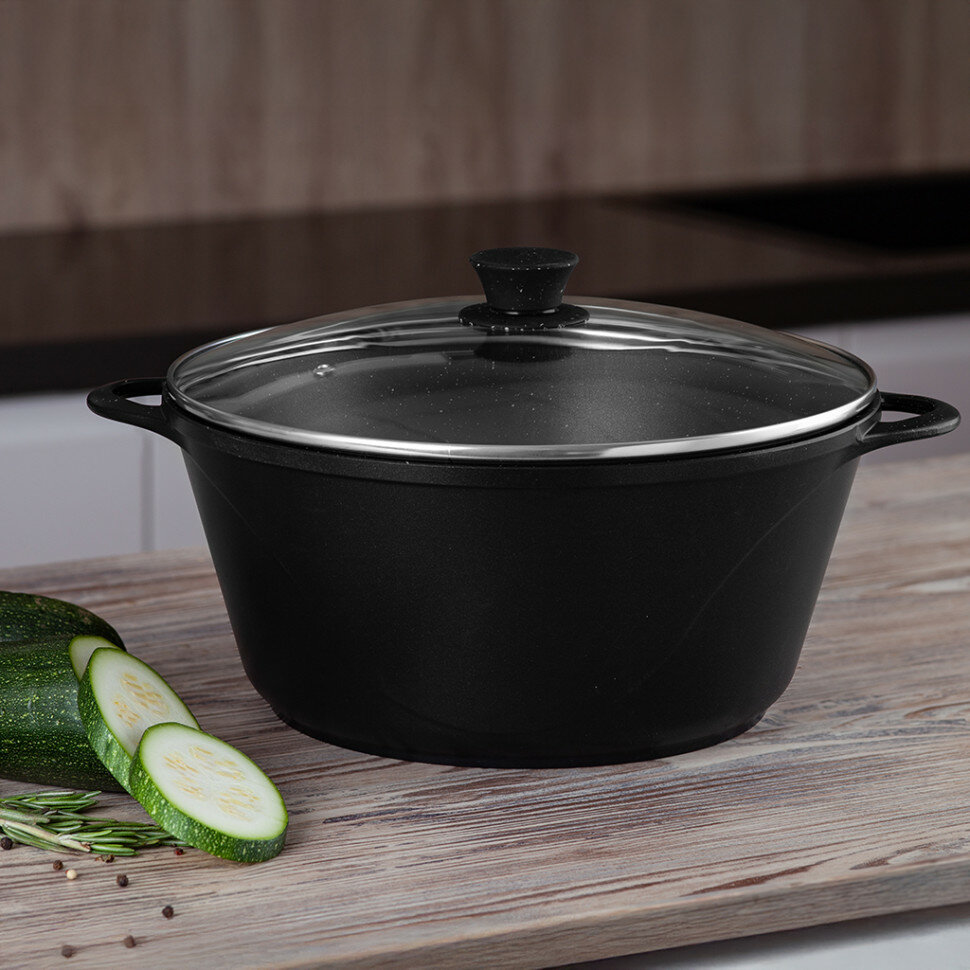 14654 FISSMAN Кастрюля COOK PRO 30x14,5см / 7л со стеклянной крышкой (алюминий с антипригарным покрытием Pfluon Coookmark) Ручки-алюминий; Крышка-стекло