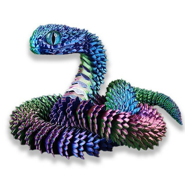 Напечатанная на 3d-принтере модель игрушки-змеи, 30cm, Красный, зелёный, синий