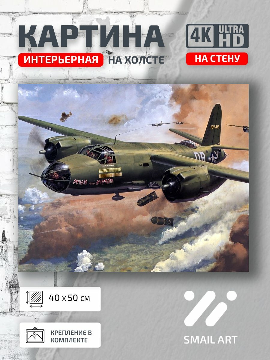 Картина на холсте интерьерная 40 на 50 на стену Бомбардировщик Fighters для кабинета декор