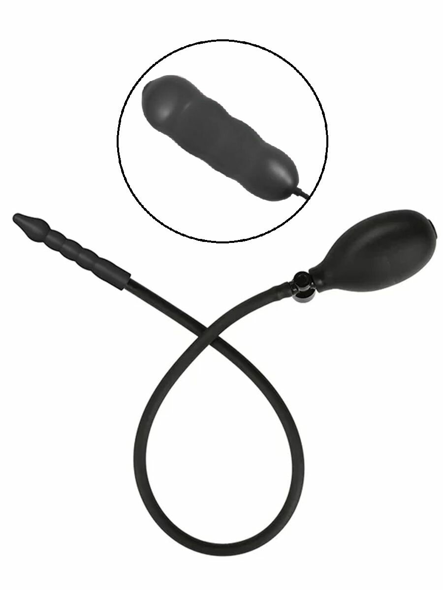 Надувной черный анальный расширитель с грушей, 7.5см