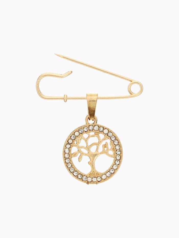 Булавка-оберег с подвеской «Дерево жизни», 3.5 см, белая в золоте