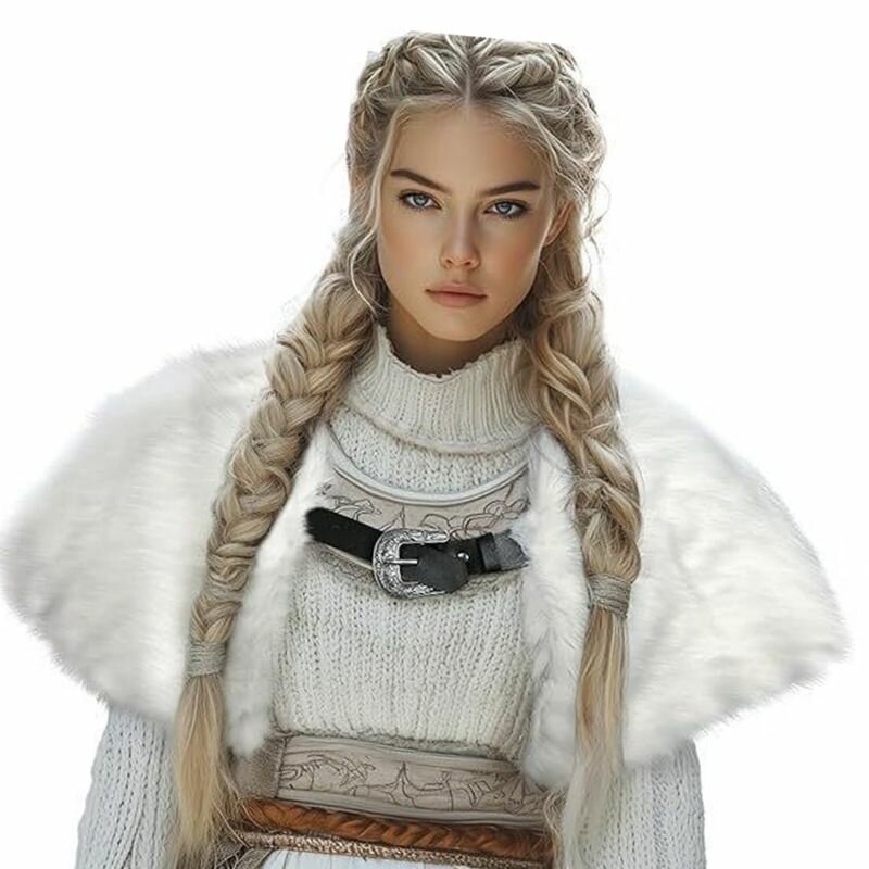 Средневековый плащ, костюм Викинга, Шаль Из Искусственной Кожи-Белый