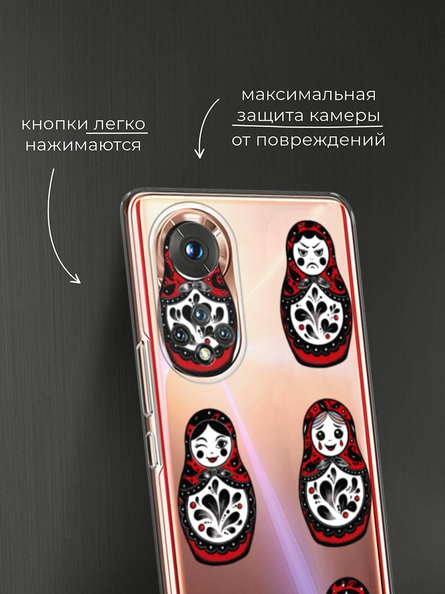 Чехол на Honor 50/Huawei Nova 9 / Хонор 50/Хуавей Нова 9 с принтом Разные матрешки, прозрачный — фото 1