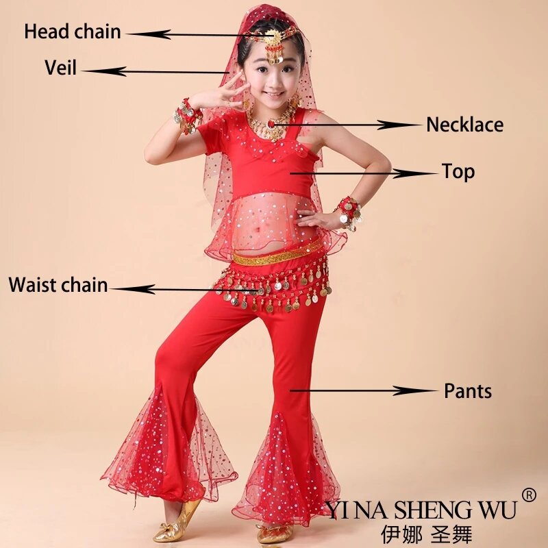 Детский костюм для танца живота YI NA SHENG WU S, Red 5pcs