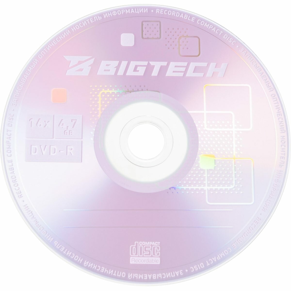 Оптический диск DVD-R Bigtech YDVDRB001 4.7Gb, 16x, 100шт. cake box (1953105)