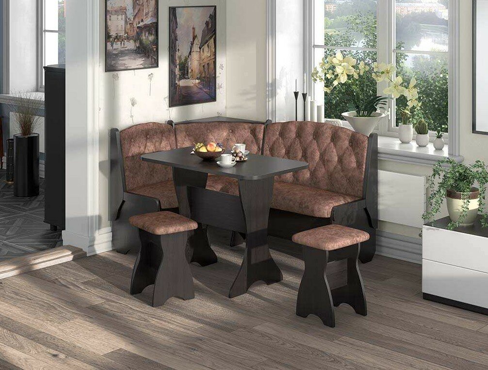 Кухонный угловой набор Орхидея Люкс, ЛДСП венге, обивка велюр коньяк