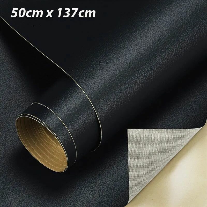 Заготовка для ремонта кожи 50х137см, набор самоклеящихся лент для ремонта кожи на диван, автокресло (черный)