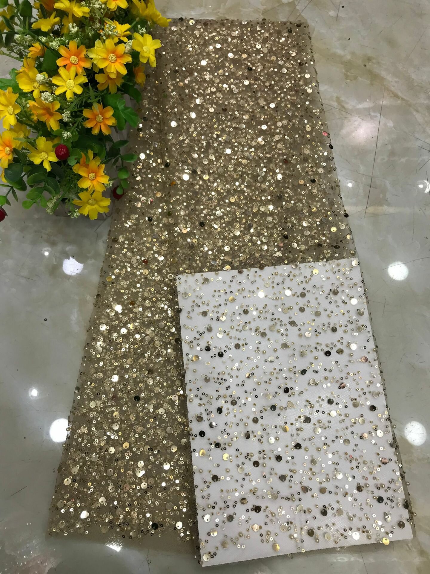 Свадебное платье, сетчатая вышитая ткань, вышивка, ткань с 3+7 бусинами, пайетки, материал с пайетками
