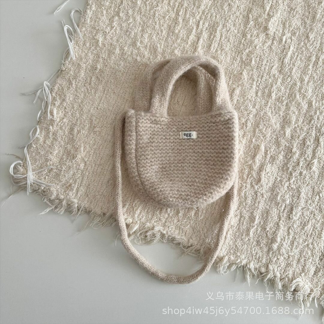 Детская вязаная сумка в стиле Ins, осень-зима, кроссбоди, монетница, вогнутая форма, однотонная пряжа, модная сумка через плечо для малышей