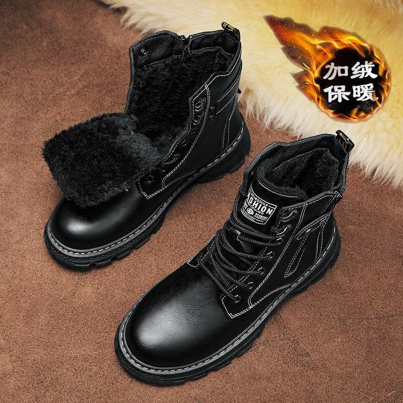 Зимняя рабочая обувь, ботинки Мартин, мужские высокие ботинки в британском стиле, желтые ботинки, уличные безопасные боевые тренировочные ботинки, обувь с флисовой подкладкой, теплые хлопковые туфли