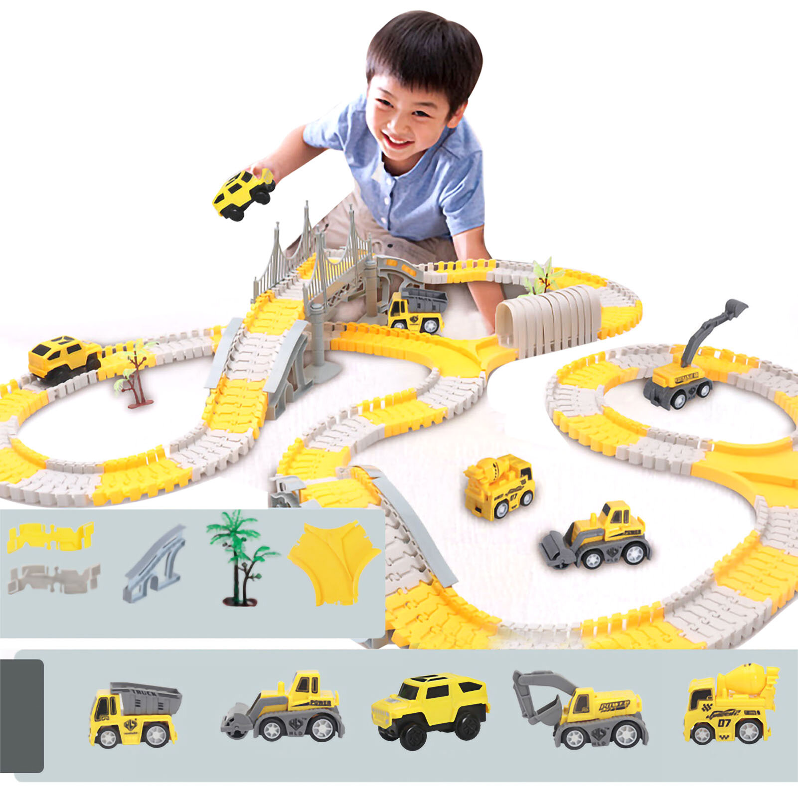 Детский конструктор «Гоночные трассы для строительства», гибкий электрический трек, игрушечные машинки, набор для самостоятельной сборки, подарок ETC343