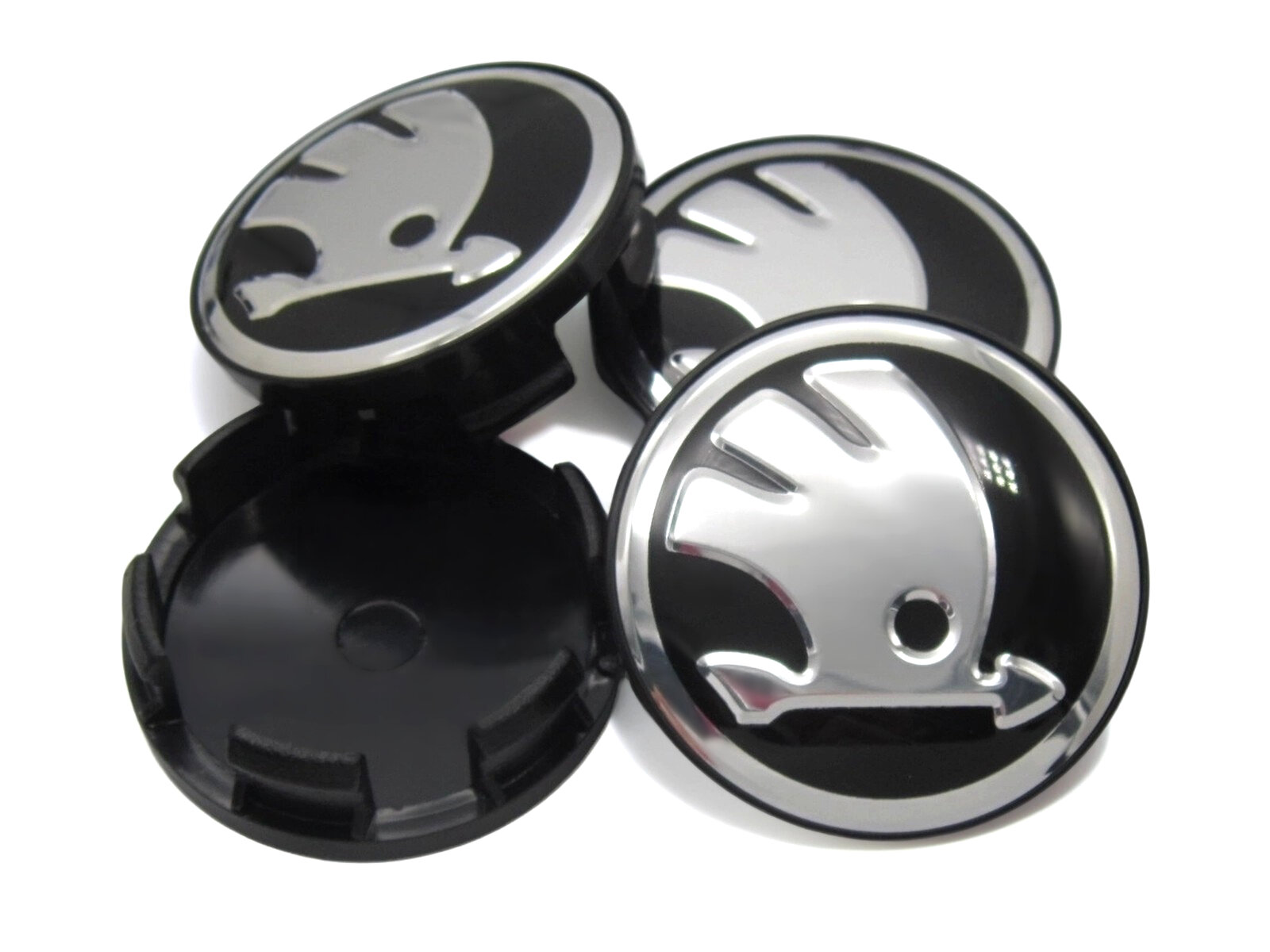 Колпачки, заглушки на литые диски СКАД Шкода черные, 56/51/12 мм, комплект 4 шт.