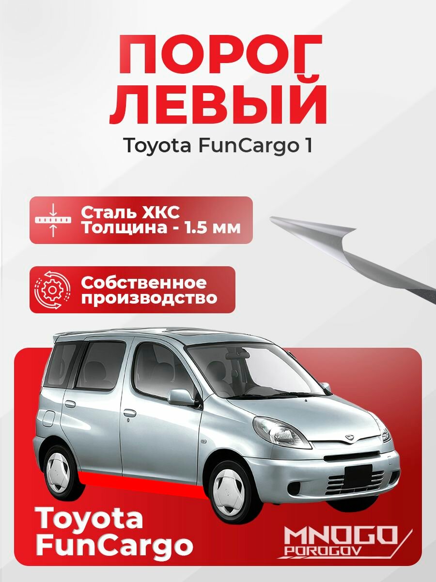 Левый порог на Toyota FunCargo минивэн 5 дверей 1999-2005 холоднокатаная сталь, толщина 1.5 мм Тойота Функарго, левая сторона, кузовной ремонт.