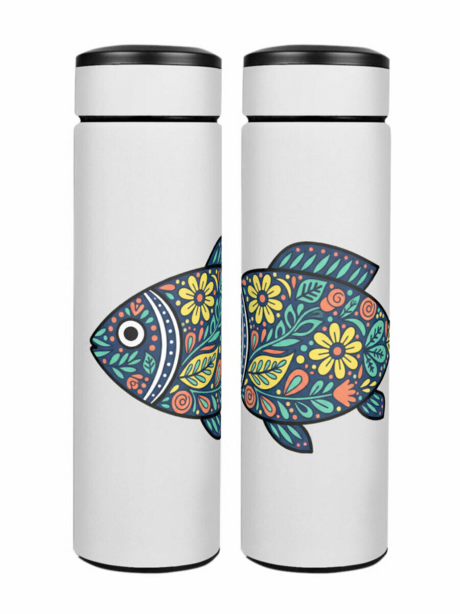 Термос «Стилизованная рыба» (белый)