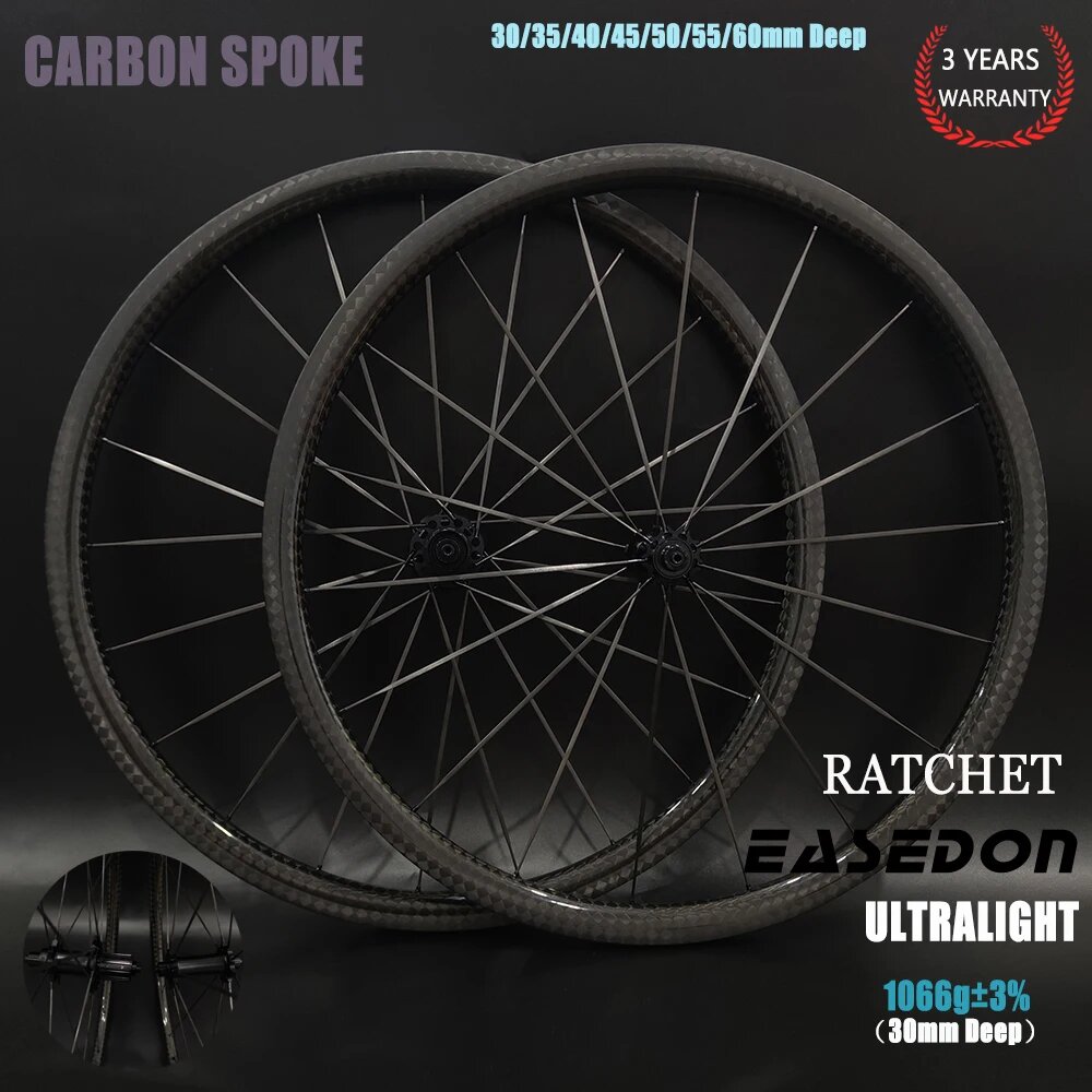 Колеса EASEDON Carbon Spoke 700C 28мм 18H/21H Disc Brake Ceramic Bearing, HOOK, ULTRA Weight, HG, 30mm Deep
