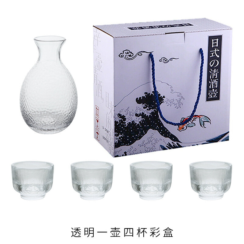 Японский набор для саке из кованого стекла, прозрачные стеклянные рюмки для домашнего использования, с позолоченным ободком, подогреватель для белого вина, кувшин для саке.