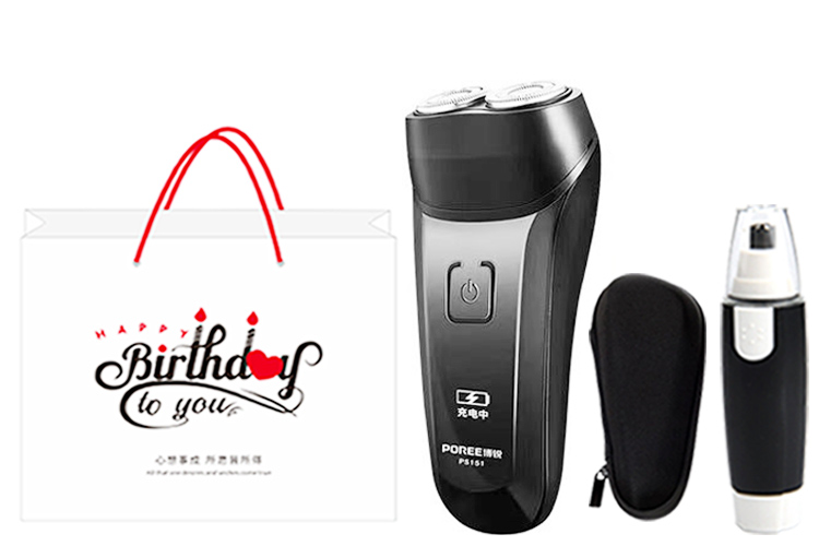 Электробритва мужская POREE PS151, серый, PS151 gray + storage box + nose hair device + wish come true gift bag