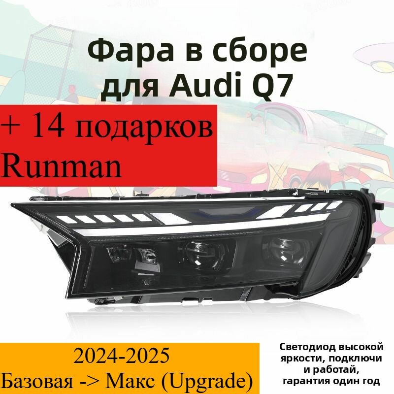 Передние фары для Audi Q7 (2024-2025) стиль Laser Matrix LED + 14 подарков Runman