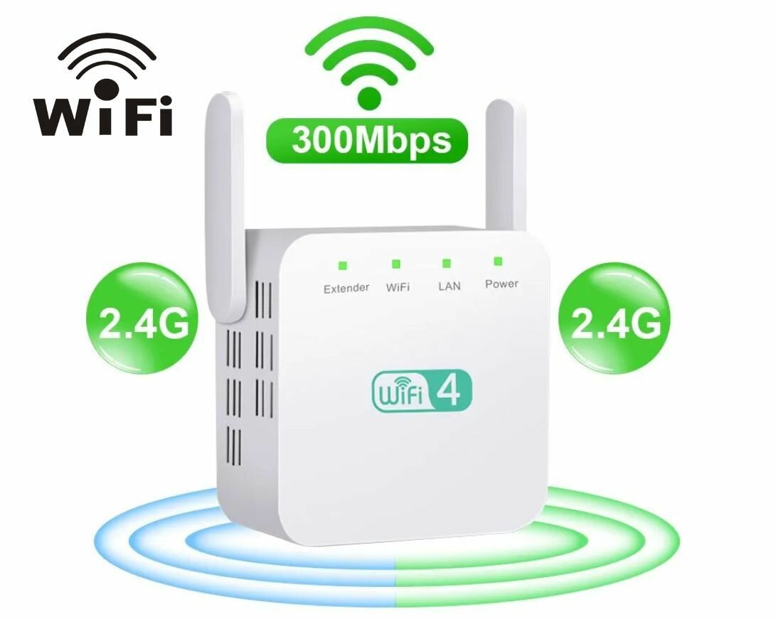 Усилитель WiFi repeater сигнала 2.4G 300Mbps, беспроводного вай фай, точка доступа ретранслятор роутер wi fi 4 антенный интернет усилители