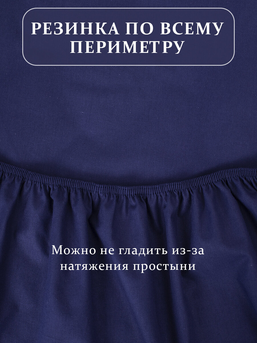 Простынь на резинке 140х200х20 см Миланика Индиго поплин, 100% хлопок — фото 1