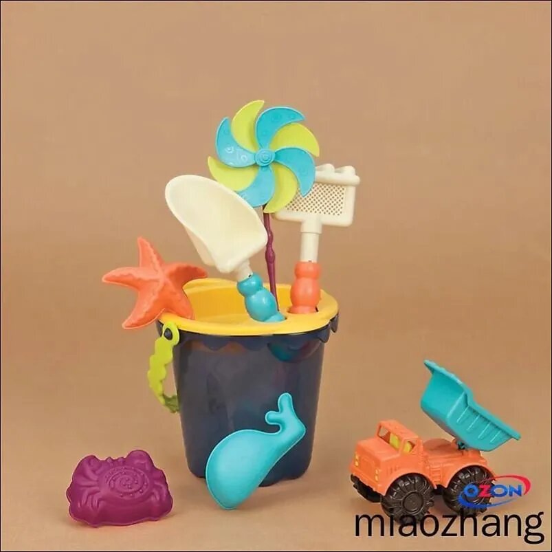 Малое ведерко и игровой набор для песка B.Toys (Battat), 9 деталей голубой
