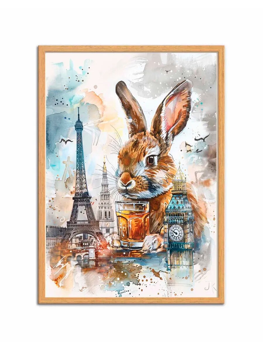 Животное-кролик пьет Виски 2, Плакат 30x42см