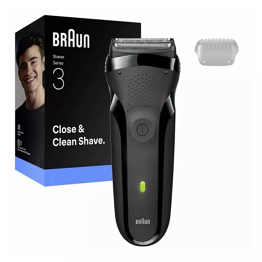 Электробритва Braun "Series 3" 300S, сеточная, 3 бритвенные головки, черная