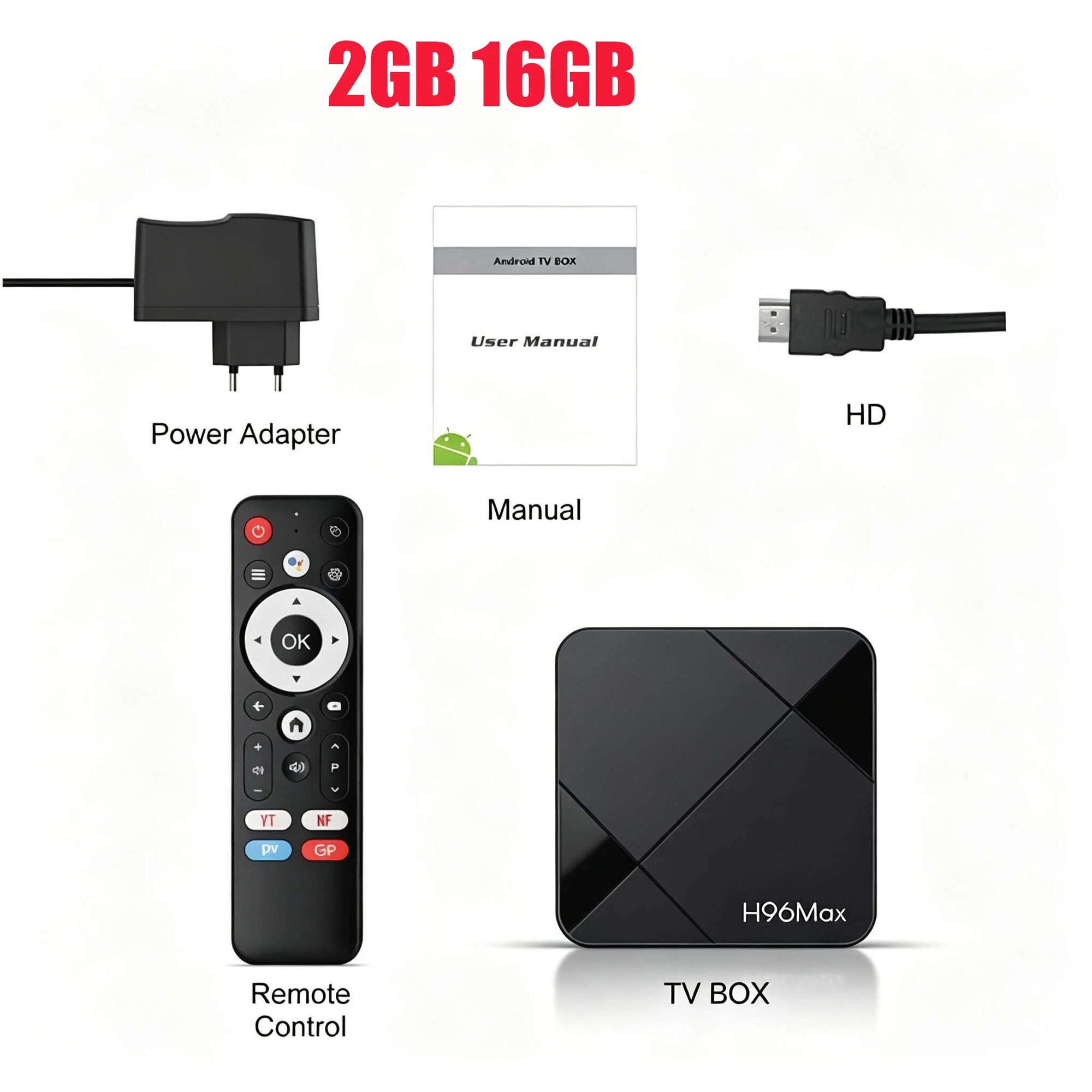 H96 MAX Smart TV Box Android 14 8/16ГБ 4К Европейская вилка (EU Plug), 2GB 16GB
