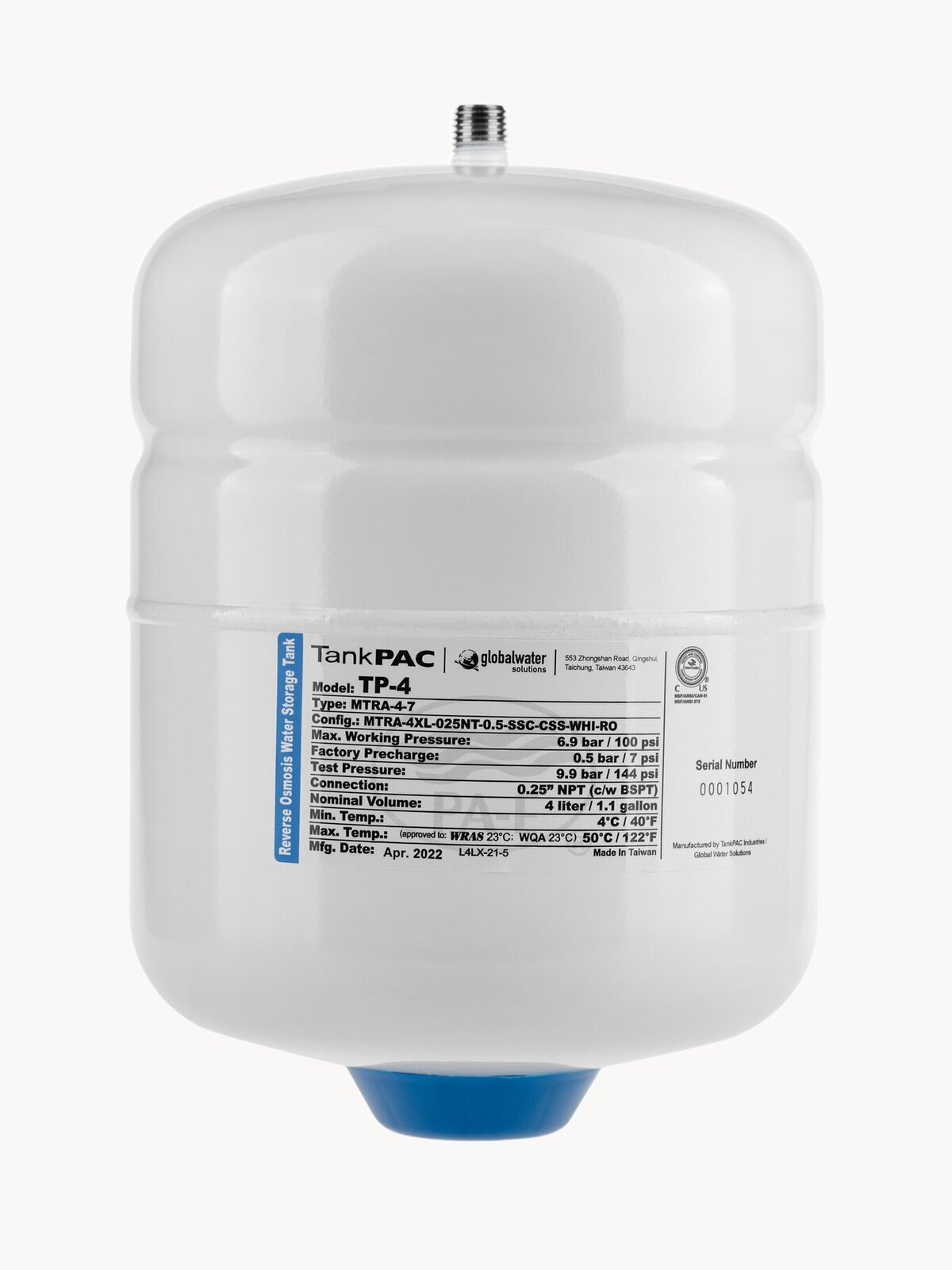 Накопительный бак TP-4 1 gal (4 л) TankPac metal 1/4' NPT (кран в комплекте), для систем обратного осмоса, 25421