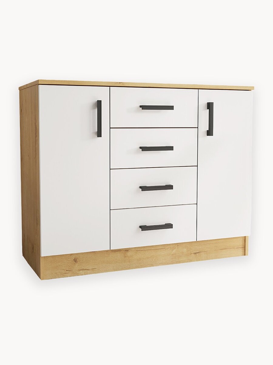 Комод ЭРА К1000-2Д, 4 ящика, 2 дверцы, ЛДСП, 100 х 83 х 44 см, Дуб вотан/Белый гладкий
