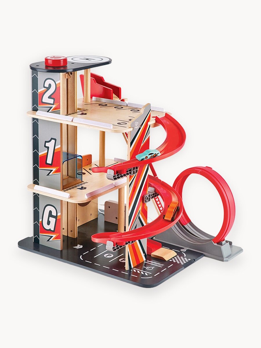 Деревянная многоуровневая автостоянка Hape Гараж для трюков E3019_HP