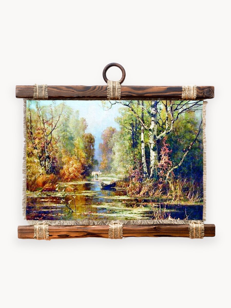 Панно ручной работы Универсальный свиток / Осенний парк, А4 картина на холсте