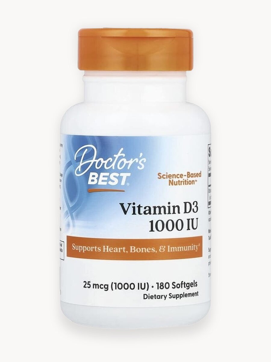 Doctor's Best Vitamin D-3, Витамин D-3 25 мкг (1000 МЕ) 180 гел. капсул