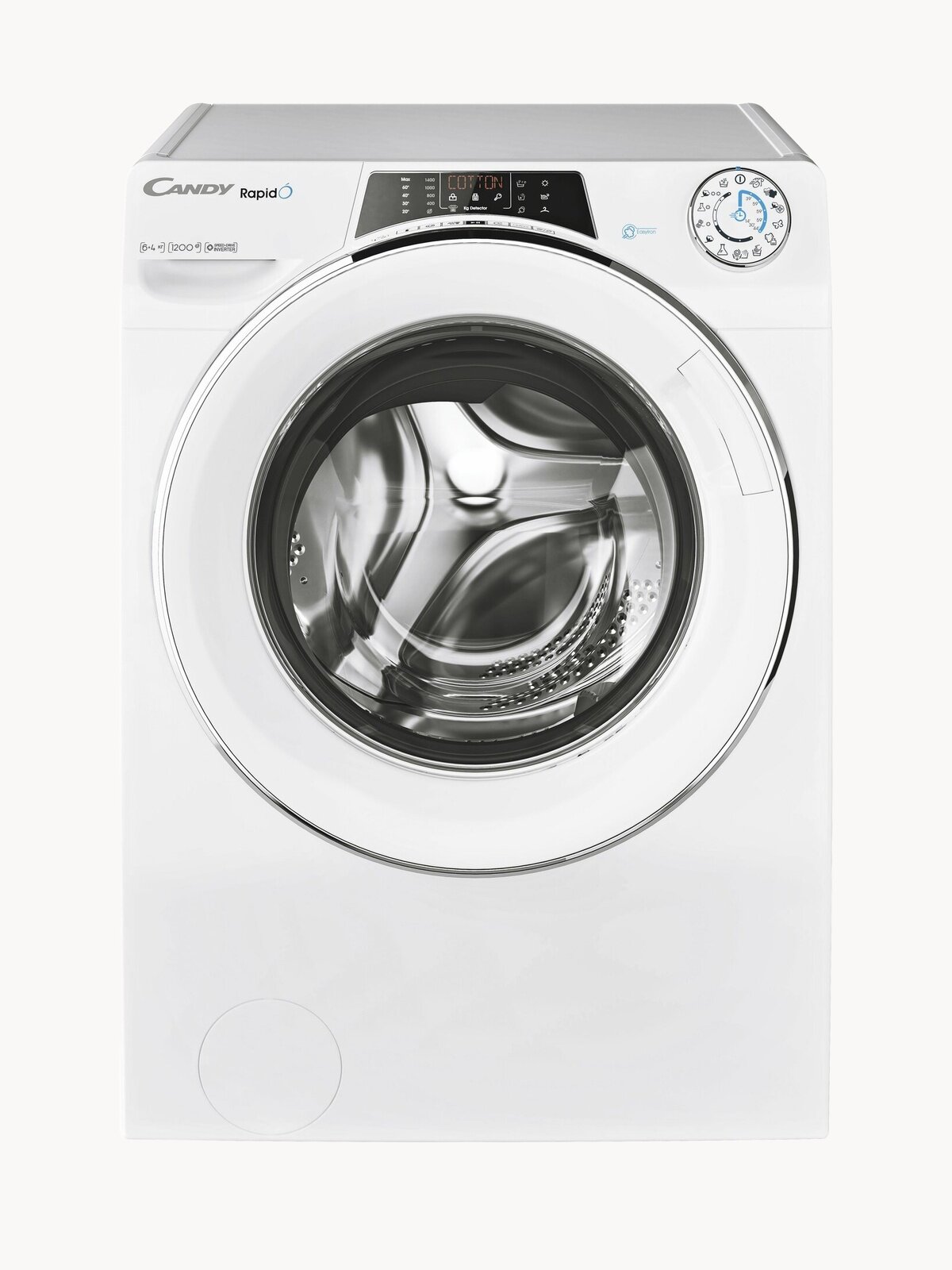 Узкая стиральная машина Candy Rapido с сушкой ROW42646DWMC-07, белая, выбор сушки, 17 программ, Загрузка 6 кг, инвенторный мотор, быстрая стирка